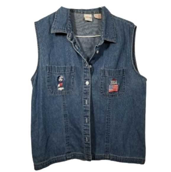 Disney | Tops | Disney Top Denim Button Up Vest Top Vest Mickey Salute American Flag Large ...